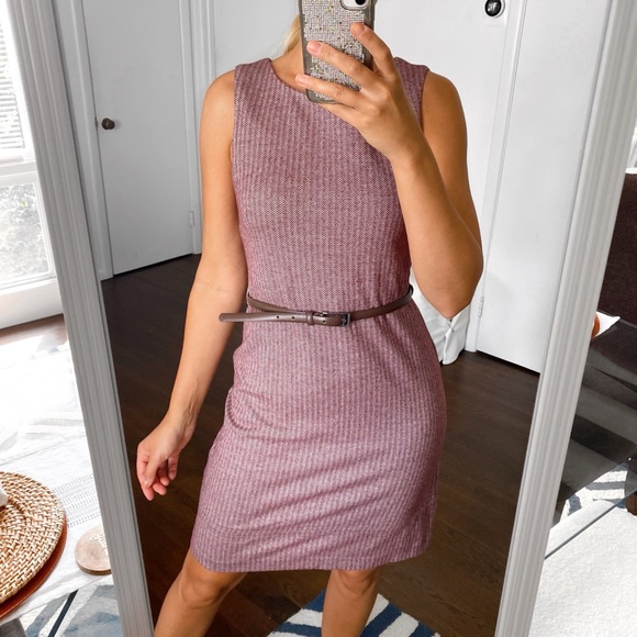 Zero | Dresses | Zero Dorina Herringbone Purple White Belted Dress ...